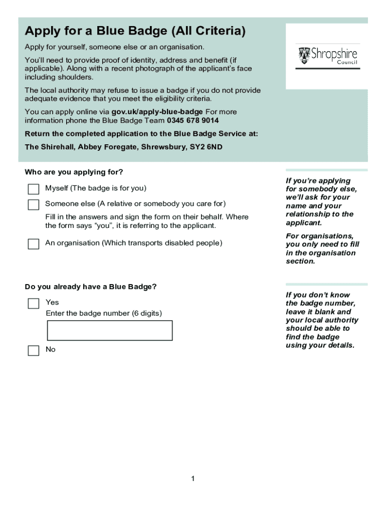 Fillable Online Blue Badge application process - East Sussex County ...