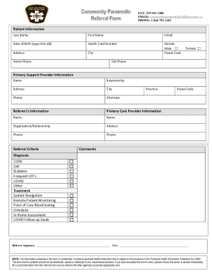Fillable Online Paramedic Service Referral Form.pdf - Central West ...