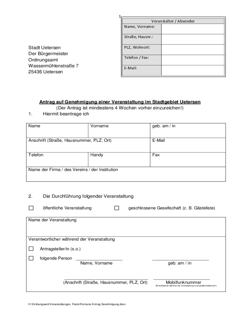 Fillable Online Stadt Uetersen - Antrag auf Genehmigung einer Veranstaltung Fax Email Print ...
