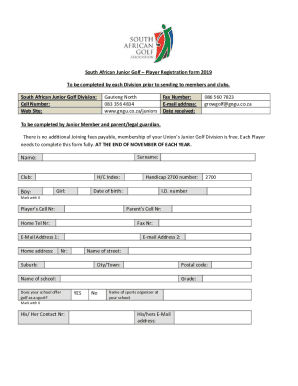 Fillable Online South African Junior GolfPlayer Registration form 2019 ...