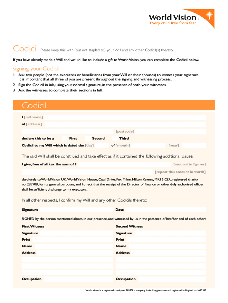 Fillable Online WellBoring Specimen Codicil Form Fax Email Print ...