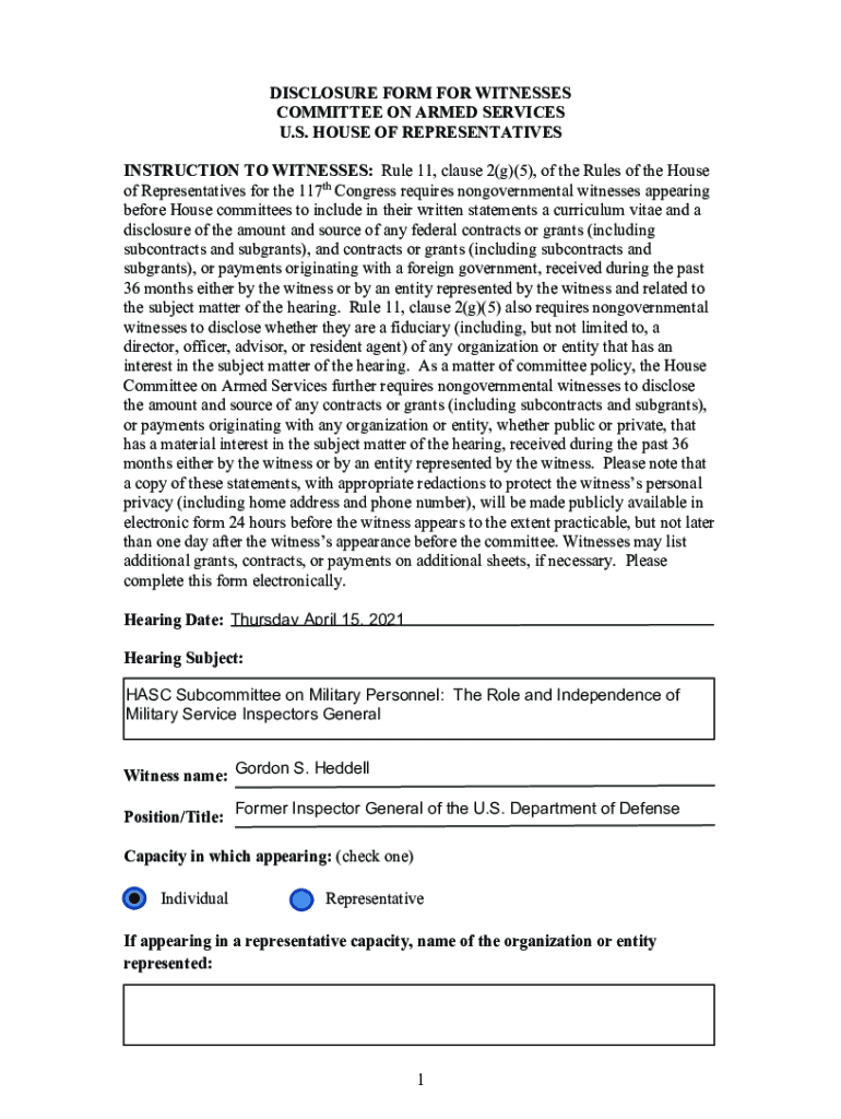 Fillable Online docs house 117th DISCLOSURE FORM FOR NON-GOVERNMENT ...