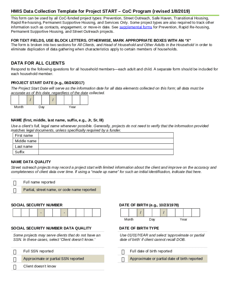 HMIS Data Collection Template for Project START - CoC Program (revised 1/8/2019) Doc Template ...