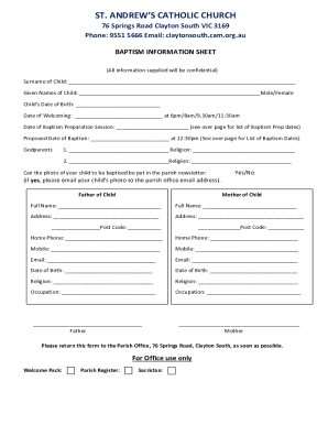 Fillable Online Baptism Information Sheet Fax Email Print - pdfFiller
