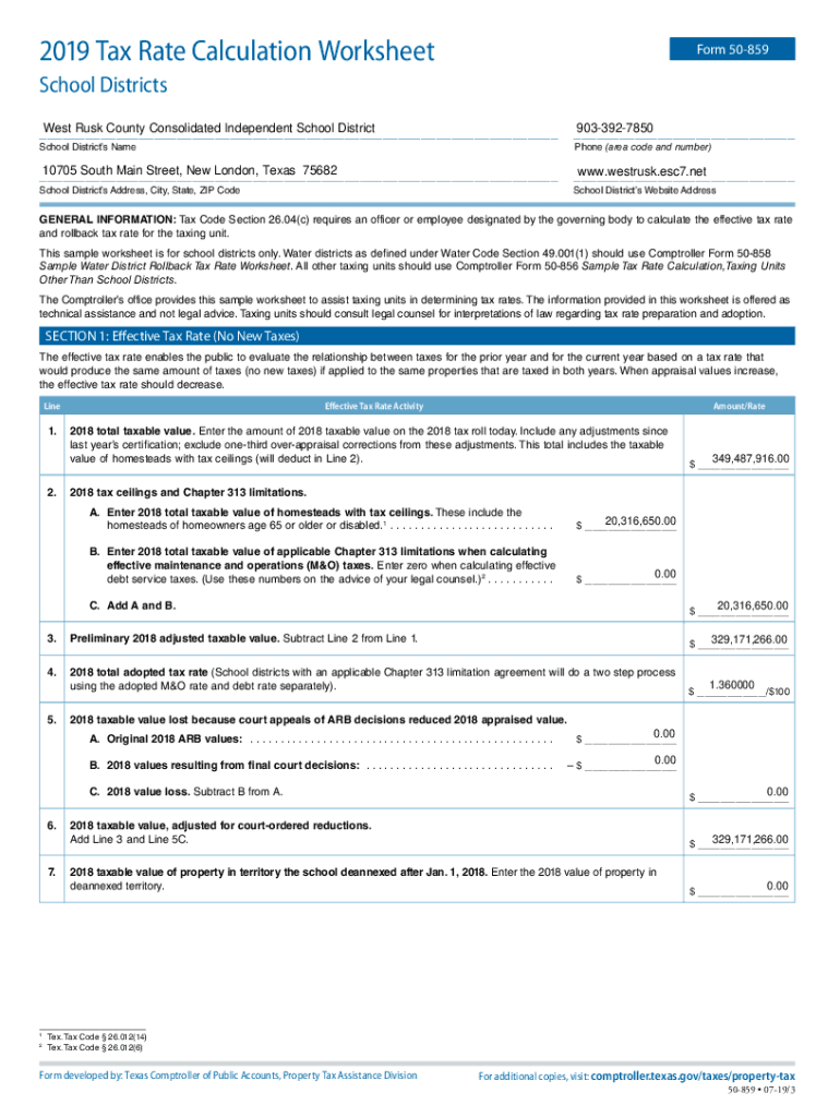 Fillable Online 2020 Tax Calculation Worksheets - Rusk County Tax Assessor Fax Email Print ...