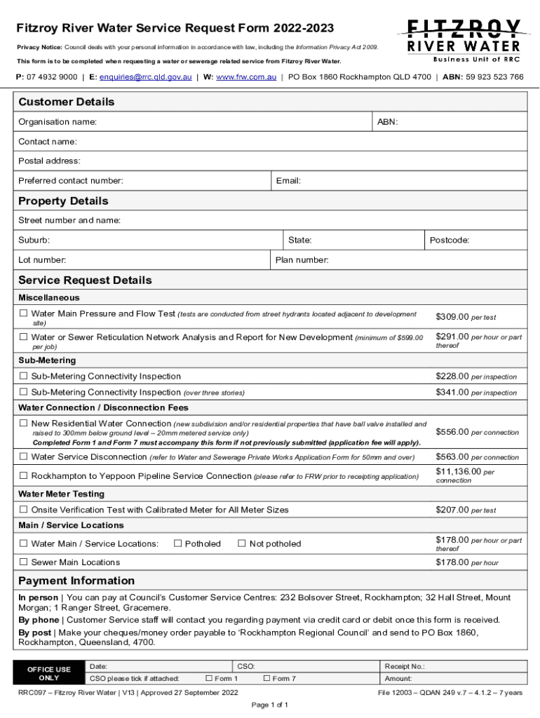 Fillable Online Water and Sewerage Private Works Application Form Fax ...