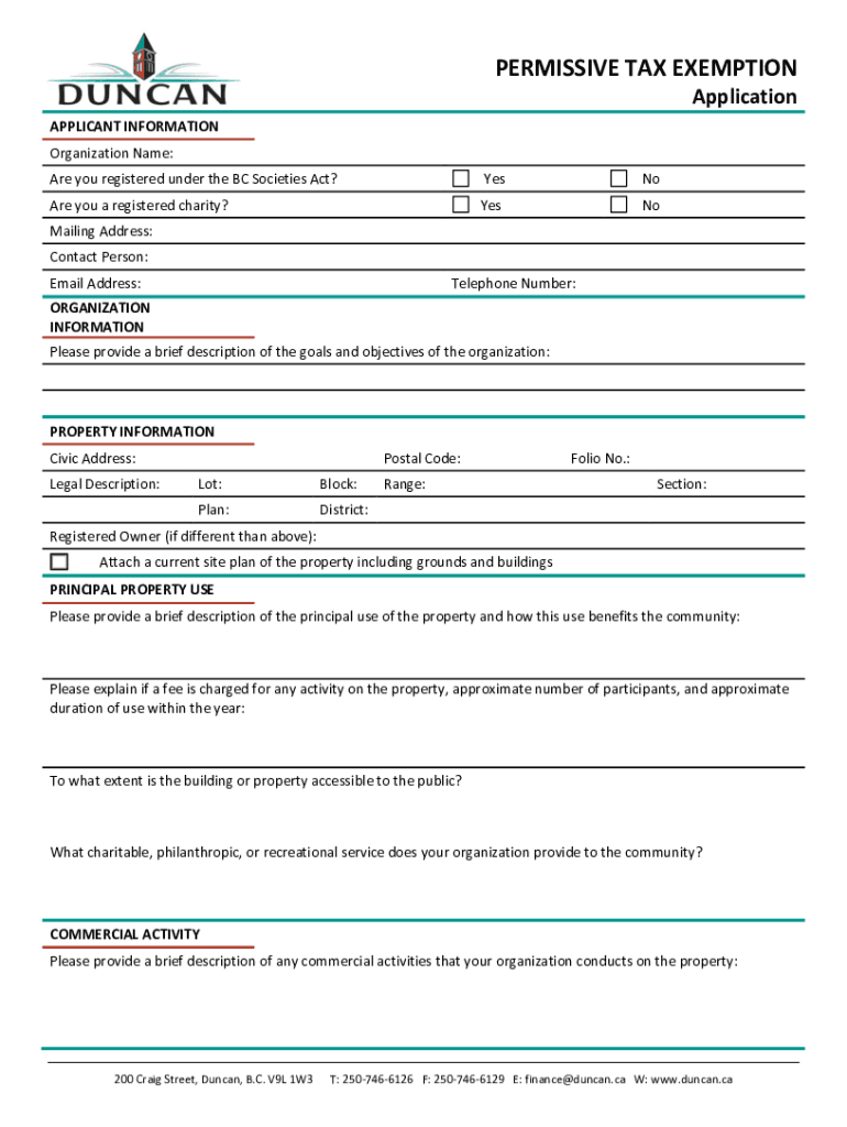 Fillable Online Permissive Tax Exemption Application for ... - Document ...