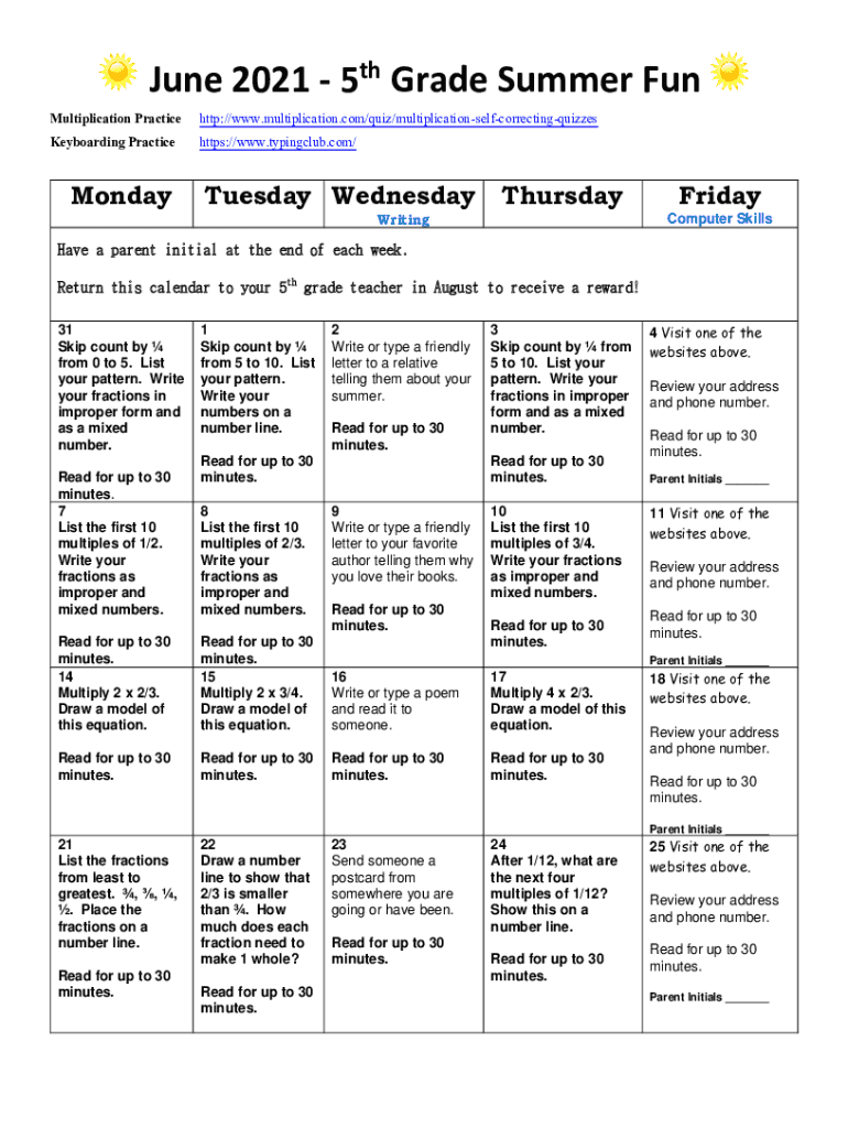 Fillable Online SUMMER Multiplication Practice Pack - 6 worksheet pages ...