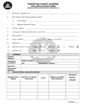 Fillable Online job application form - Pakistan Coast Guard Fax Email ...