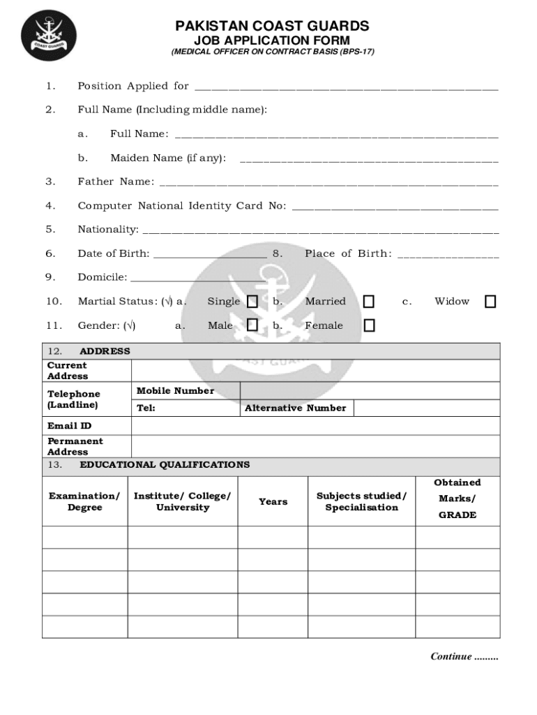 Fillable Online job application form - Pakistan Coast Guard Fax Email ...