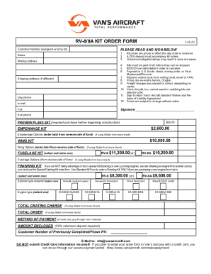 Fillable Online RV-8/8A STANDARD KIT ORDER FORM - Van's Aircraft, Inc ...