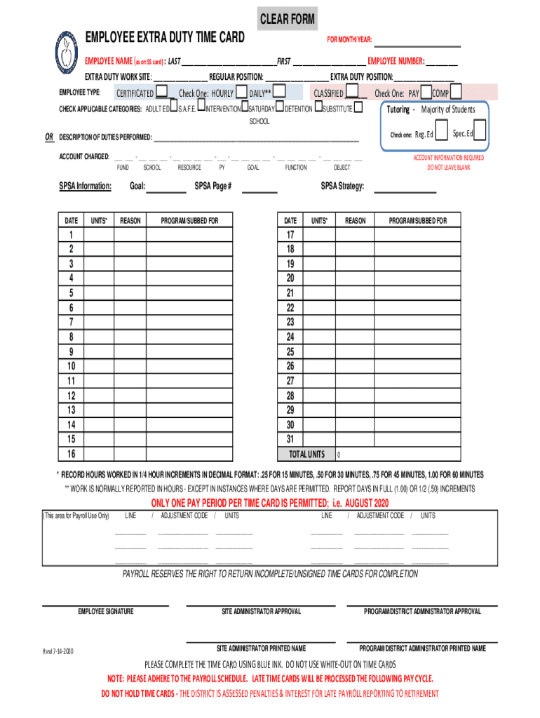 Fillable Online EMPLOYEE EXTRA DUTY TIME CARD Fax Email Print - pdfFiller