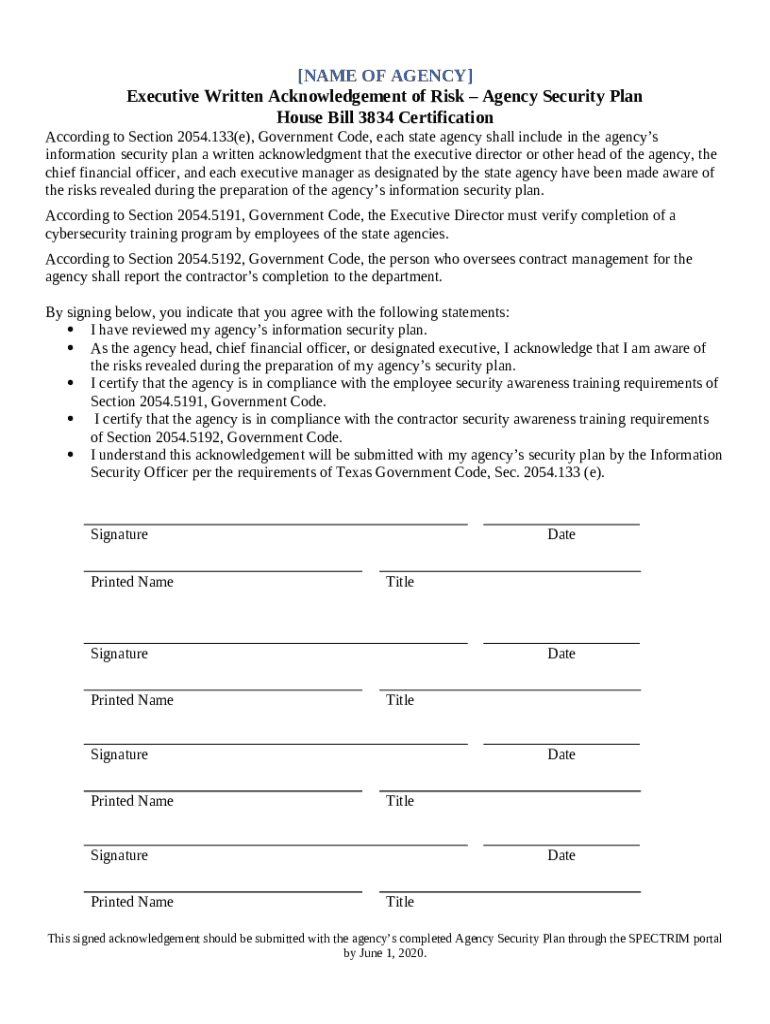 Agency Security Plan Executive Acknowledgement 2020. VIIUse this if you ...