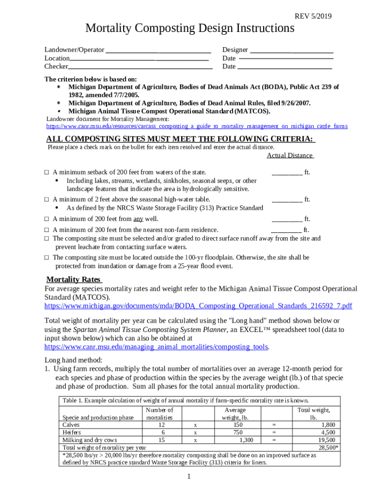 Proper Disposal of Dead Animals in MI Farms Doc Template | pdfFiller