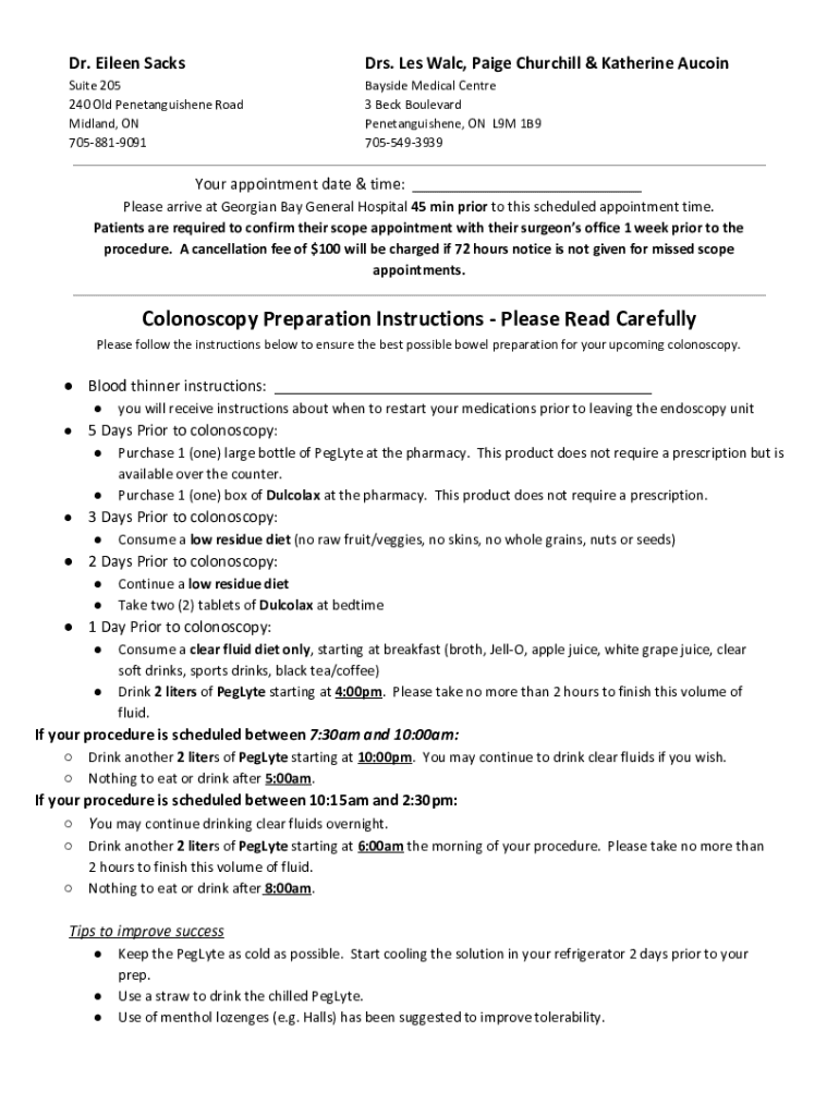 Fillable Online Colonoscopy Preparation Instructions - Please Read ...