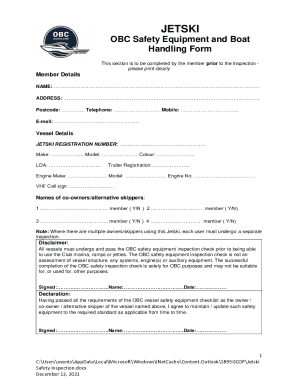 Fillable Online obc jetski safety equipment inspection form Fax Email ...