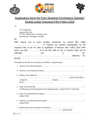 Application for Film Shooting Permission/ Subsidy Doc Template | pdfFiller