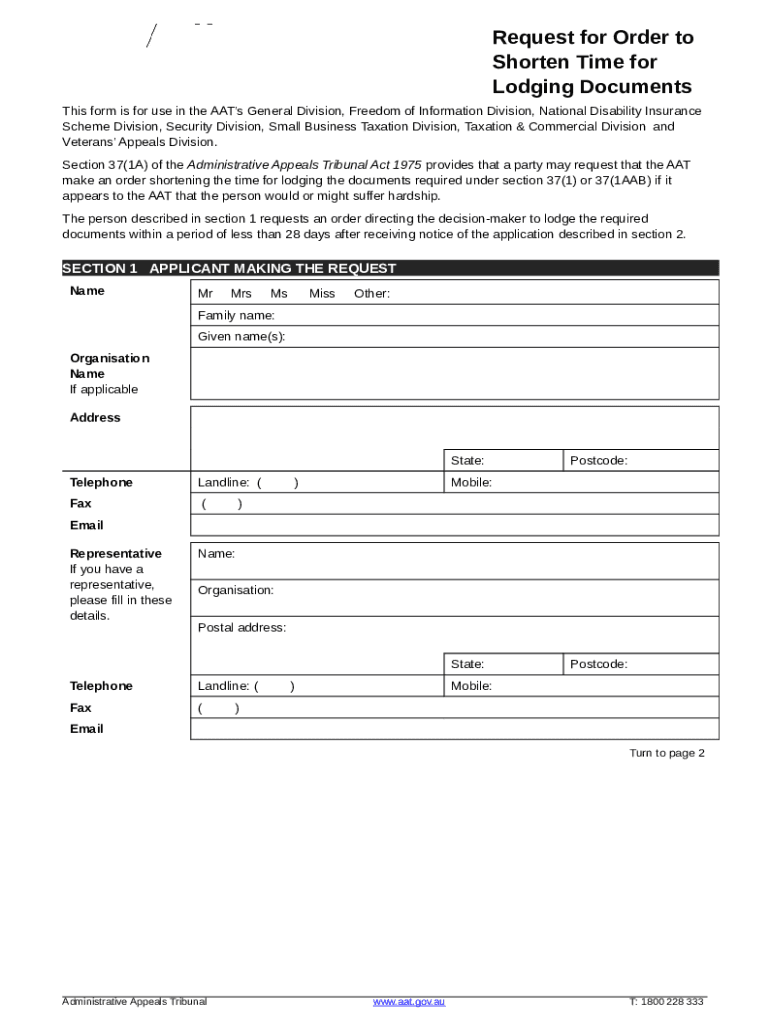 Request for Order to Shorten Time for Lodging Documents Doc Template ...