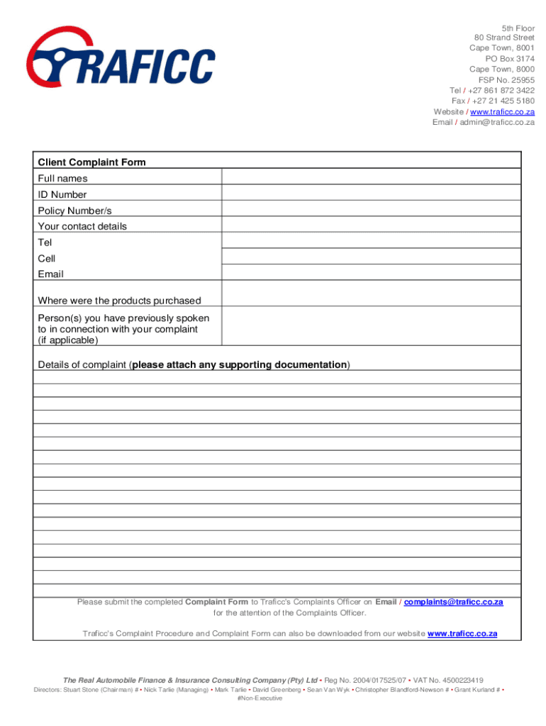 Fillable Online traficc co 80 Strand St - Office Space in Cape Town ...