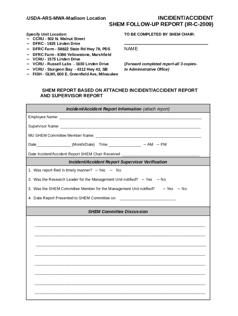Incident/Accident Report Supervisor Verification - USDA ARS - usda wisc Doc Template | pdfFiller
