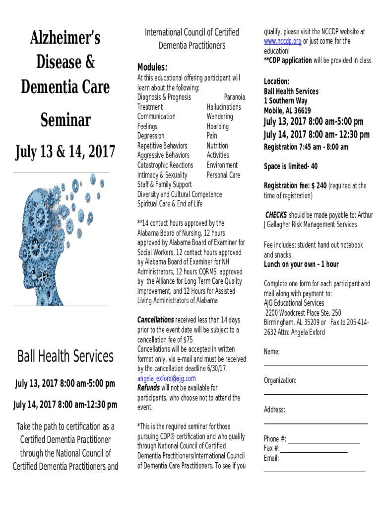 Alzheimer's Disease & Dementia Care Seminar Doc Template | pdfFiller