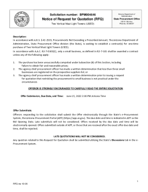 Fillable Online Notice of Request for Quotation (RFQ) - az.gov Fax Email Print - pdfFiller