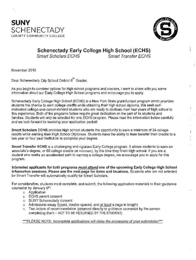Fillable Online Schenectady Smart Transfer Early College High School ...