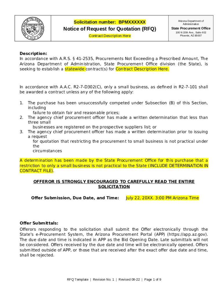 Arizona State Procurement Office Doc Template | pdfFiller