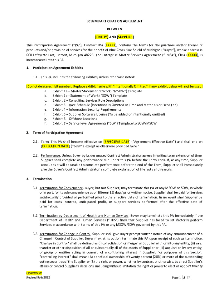 Fillable Online Urgent Care Center BCBSM Traditional Participation Agreement Fax Email Print ...