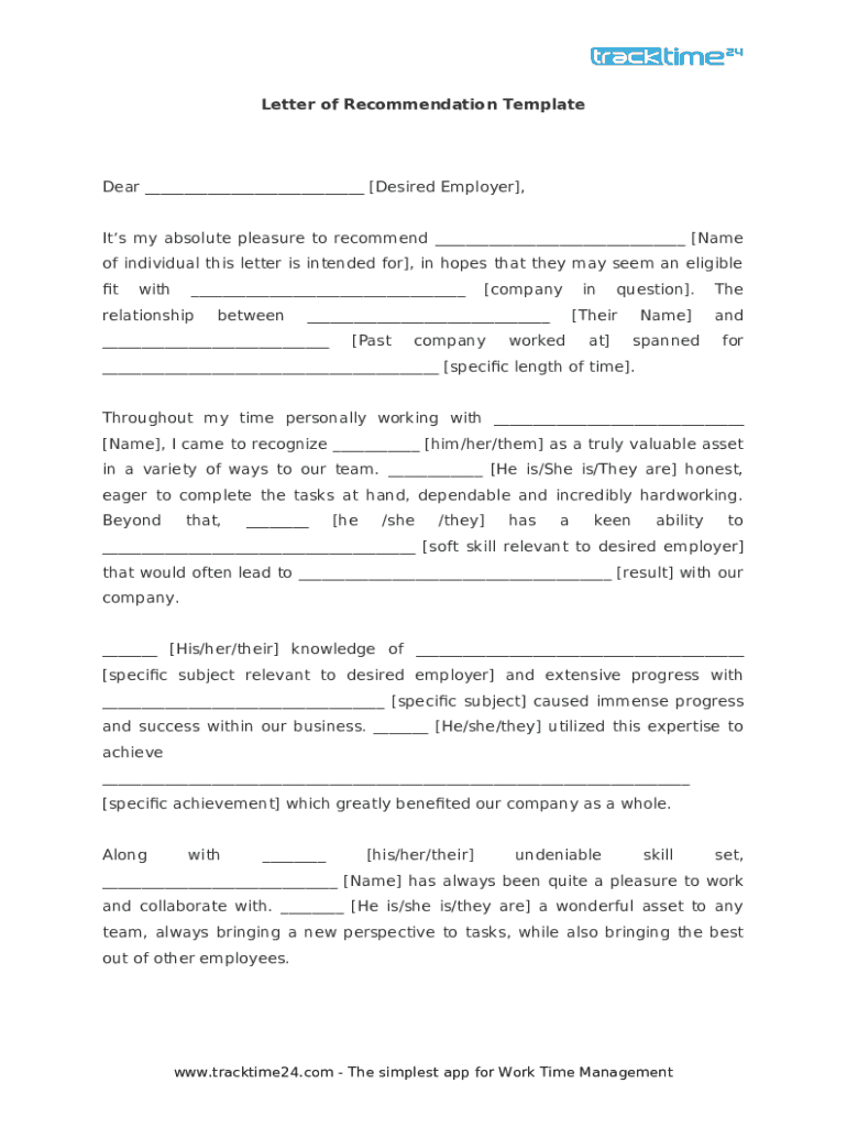 Letter of recommendation template - Workable resources Doc Template | pdfFiller