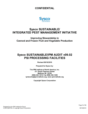 Fillable Online Sysco's Sustainable Agriculture/Integrated Pest ...