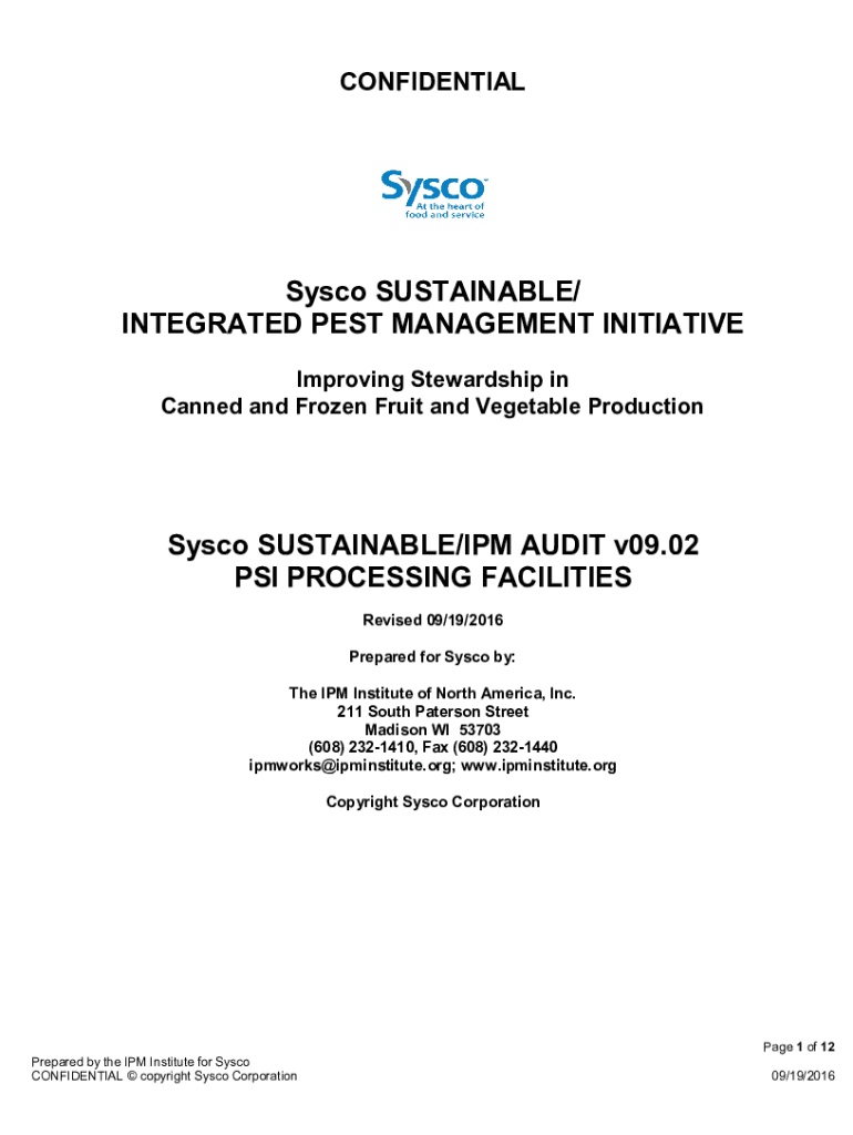Fillable Online Sysco's Sustainable Agriculture/Integrated Pest Management ... Fax Email Print ...