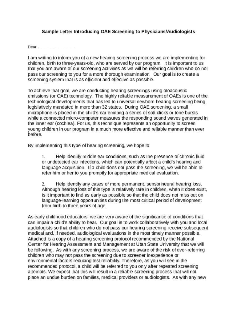 Sample Letter Introducing OAE to Physicians/Audiologists Doc Template ...