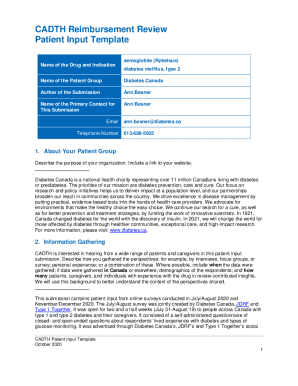 Fillable Online CADTH Reimbursement Review Patient Input Template Fax ...