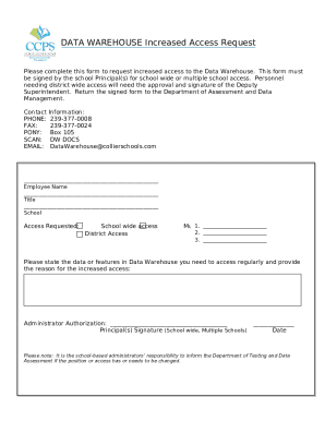 DATA WAREHOUSE Increased Access Request Doc Template | pdfFiller