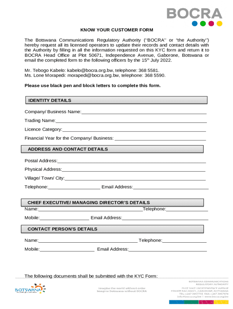 KYC - Botswana Communications Regulatory Authority Doc Template | pdfFiller