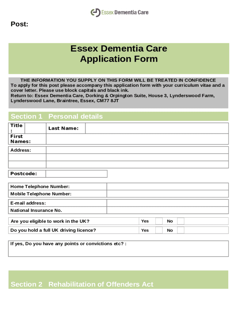 APPLICATION - Dementia UK Doc Template | pdfFiller