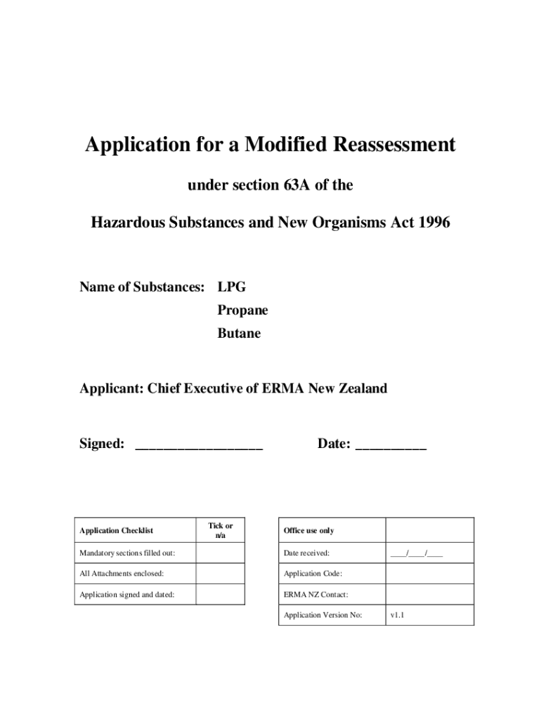 Fillable Online Application for a Modified Reassessment - EPA NZ Fax Email Print - pdfFiller