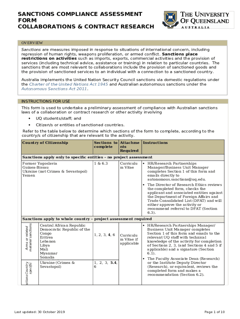 RHD Sanctions Compliance Assessment - Research - uq edu Doc Template ...