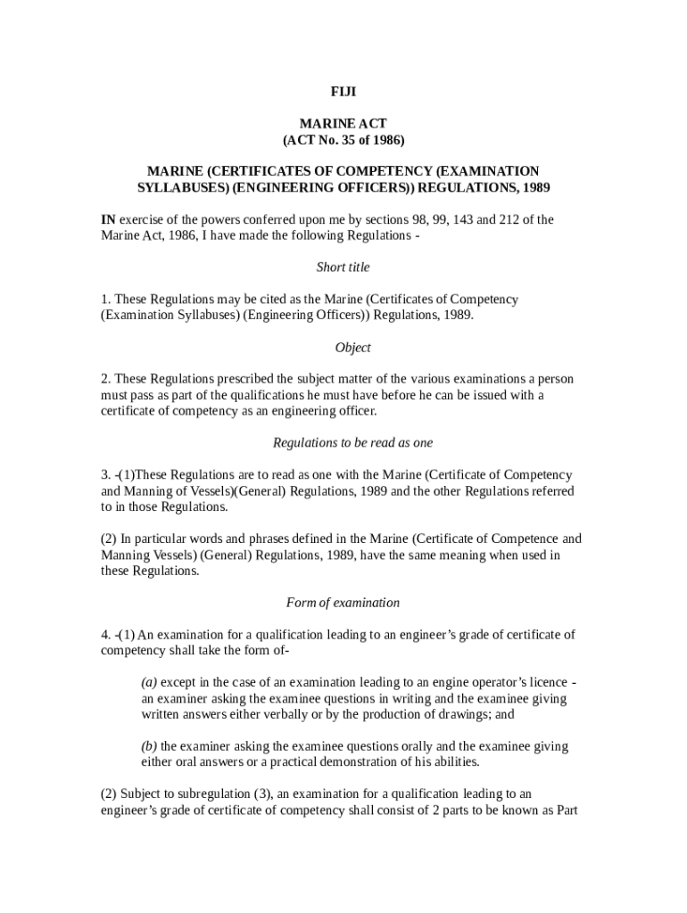 Fiji - Marine (Certificates of Competency) (Examination ... - ILO Doc ...