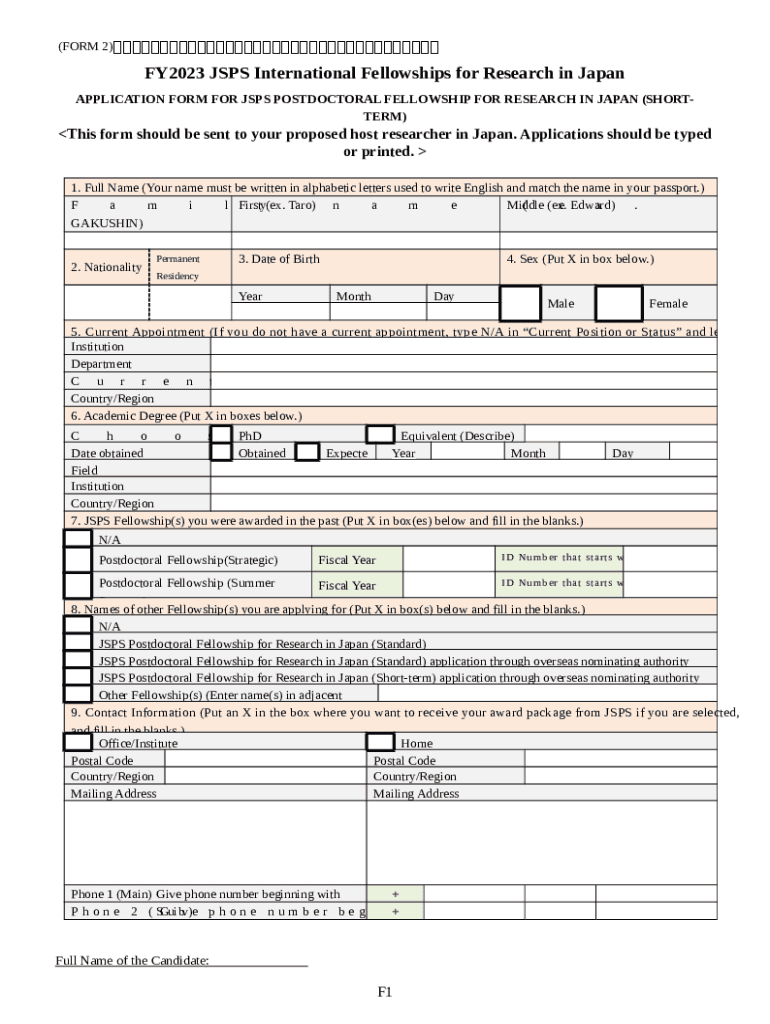 Instructions for the FY2023 Application of JSPS ... Doc Template ...