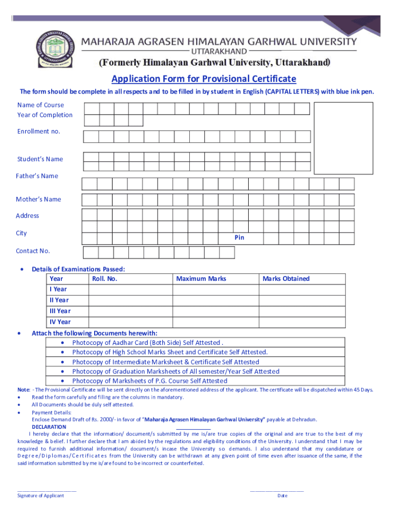 Fillable Online Application for Provisional CertificateFormat and Sample ... Fax Email Print ...