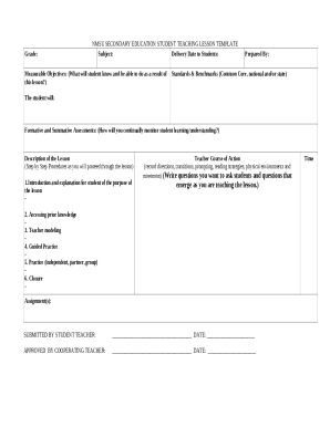 Secondary Education Lesson Plan Template Doc Template | pdfFiller
