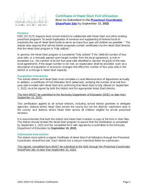 Certificate of Head Start Full Utilization - education ky Doc Template ...