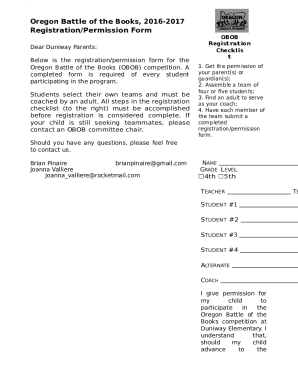 Parent Permission - Oregon Battle of the Books Doc Template | pdfFiller