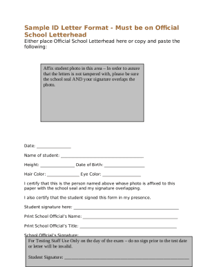 Sample ID Letter at - Must be on Official School Letterhead Doc ...