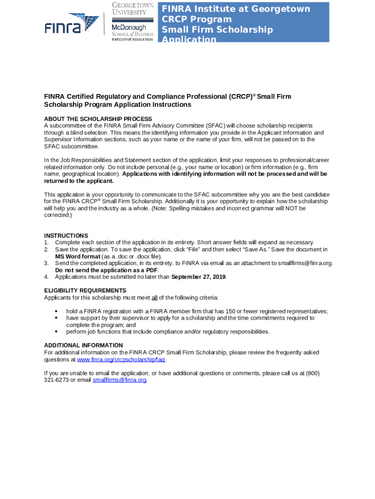 FINRA Offers Five Scholarships to Industry Professionals From ... Doc ...