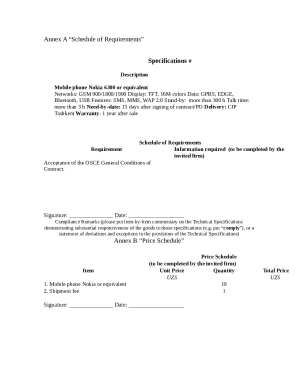 Annex A Section VI. Schedule of Requirements Doc Template | pdfFiller