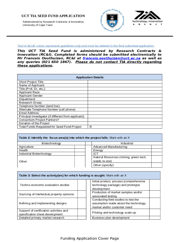 TIA Funding Application Template (General) Doc Template | pdfFiller