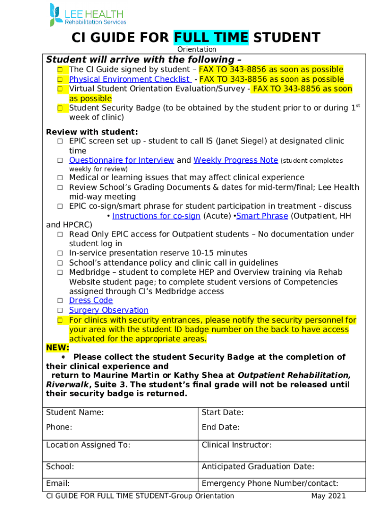 CI GUIDE FOR FULL TIME STUDENT Orientation ... - Lee Health Doc ...